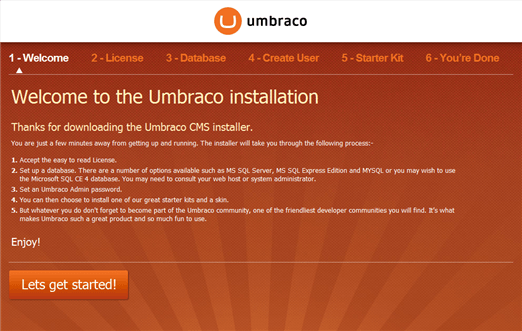 Umbraco Install Screen Egeek